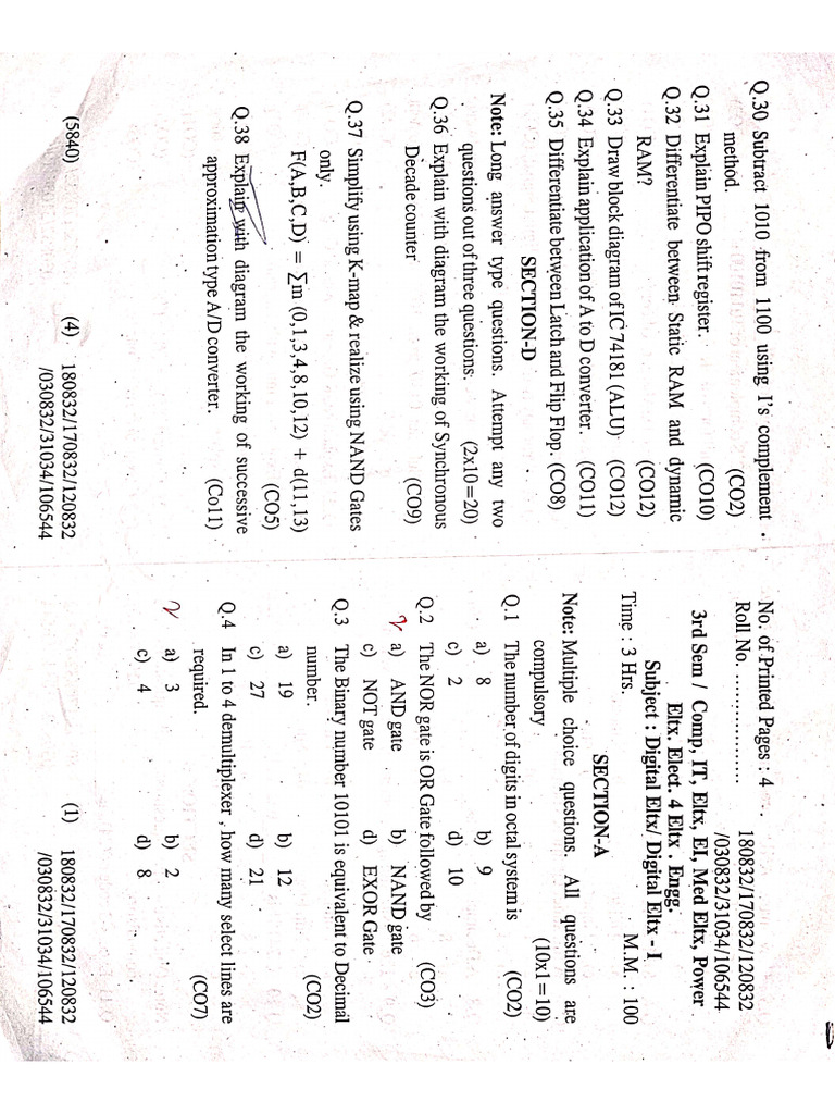 Digital Electronics Question Paper-3 | PDF