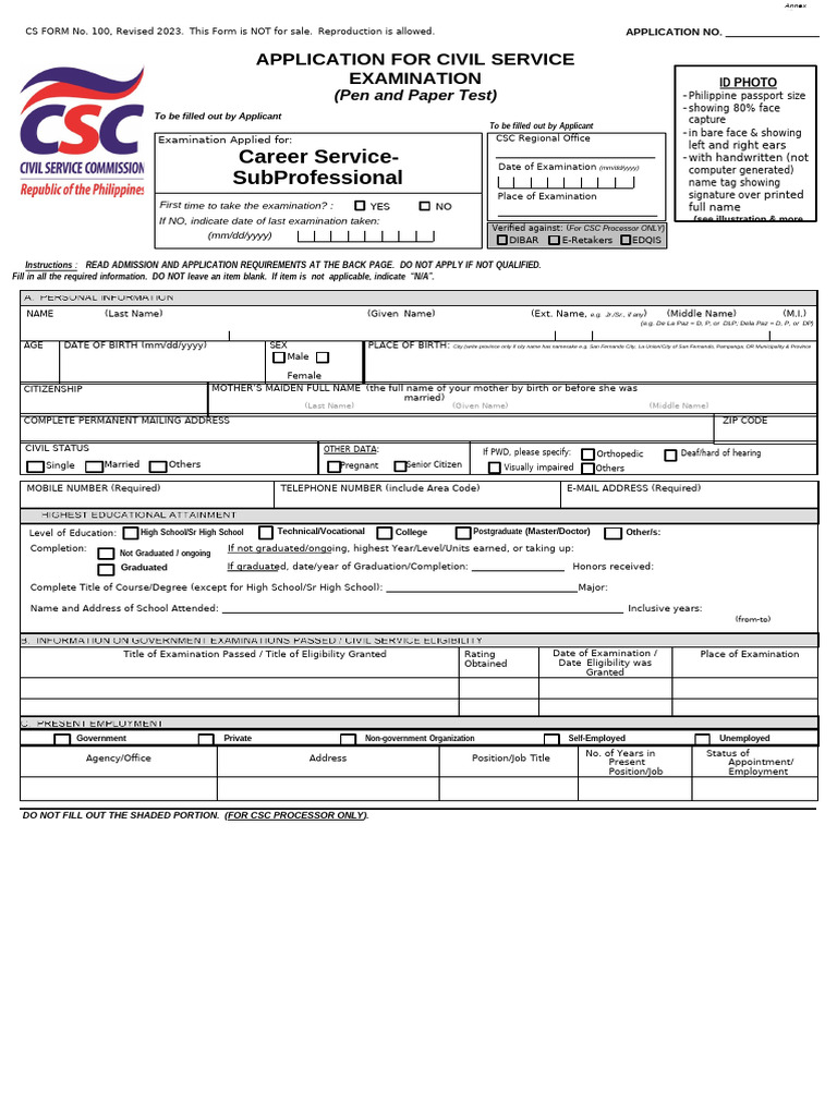 Annex A2_CS Form 100_Revised 2023_CSESP_a1_edited_a1 | PDF | Identity ...