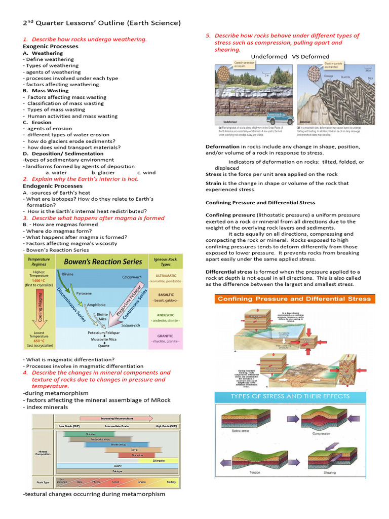 2nd Quarter Lessons Outline Final | PDF | Plate Tectonics | Volcano