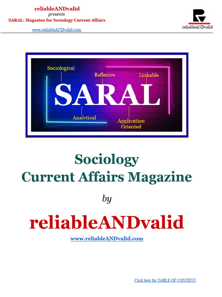 SARAL-Sociology Magazine -by reliableANDvalid- | PDF | State (Polity) | Human Migration
