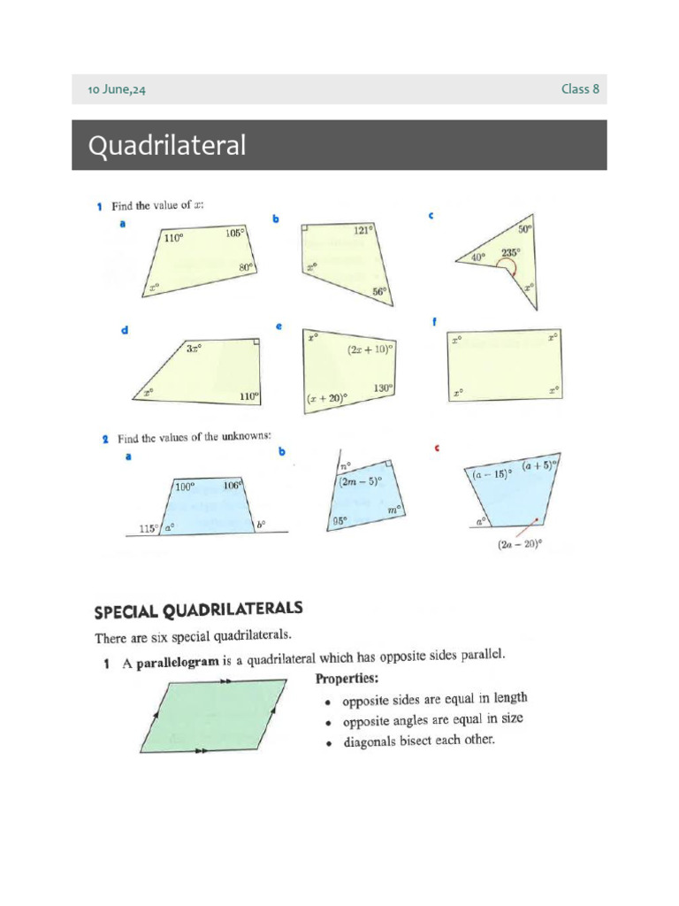 Class 8 Quadrilateral Study Guide | PDF