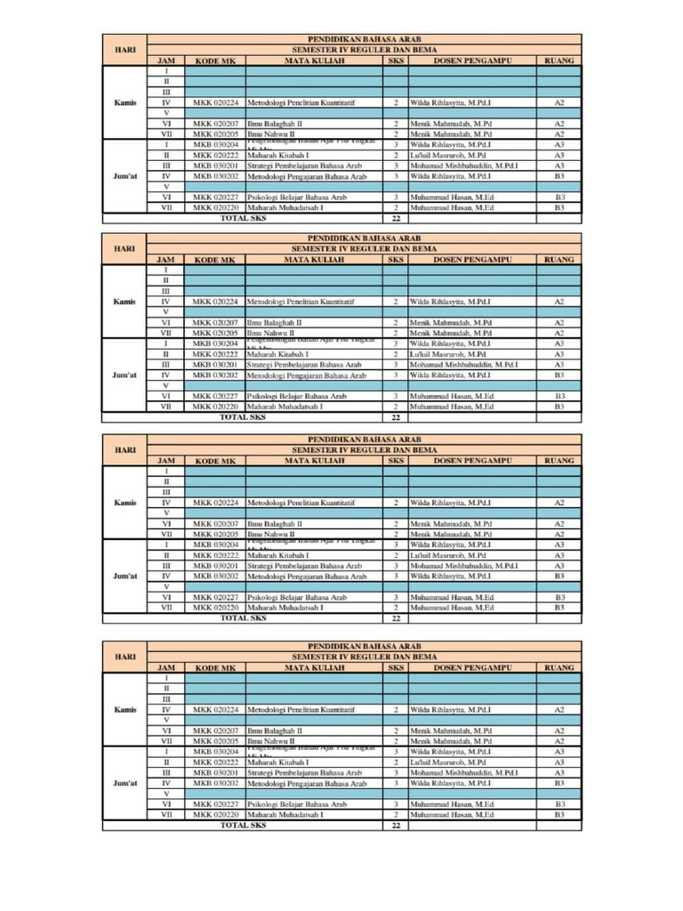 jadwal Perkuliahan pba4 | PDF