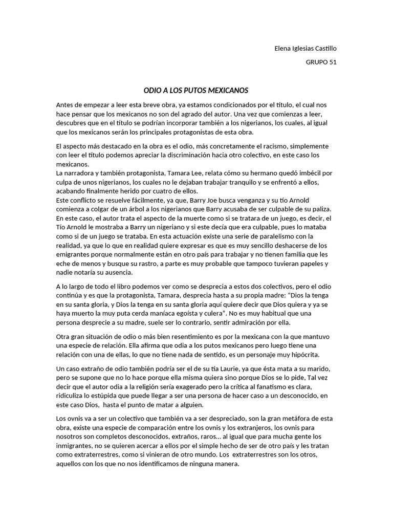 Crítica al Odio y Racismo Social | PDF | Odio | Objeto volador no ...