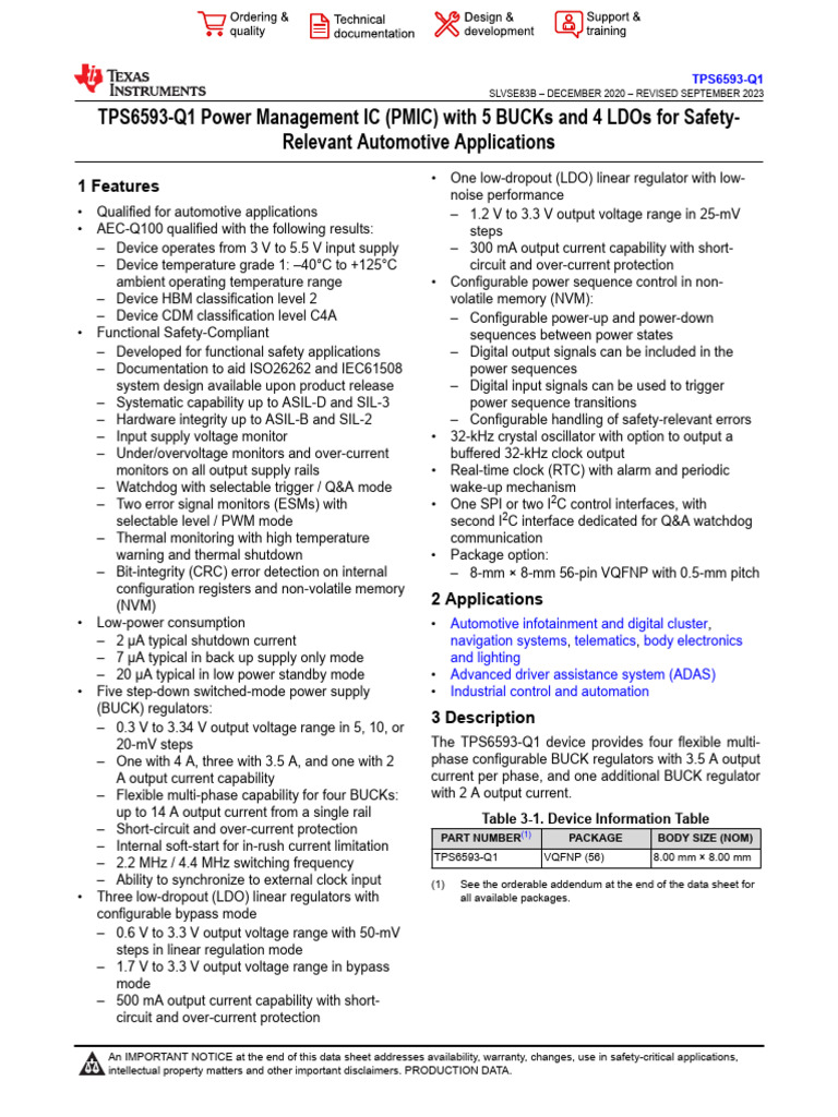 Tps6593-q1 Pmic Datasheet | PDF | Manufactured Goods | Computing