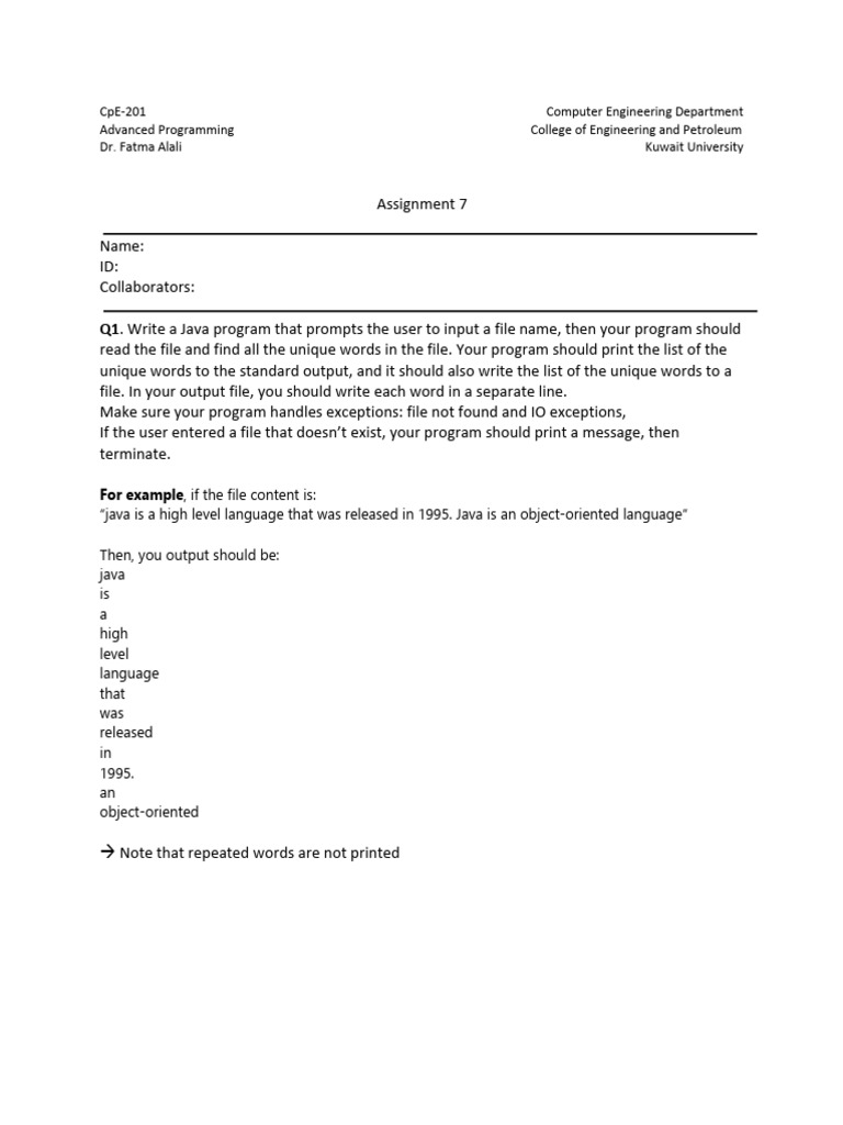 Java Program for Unique Words and Formatting | PDF