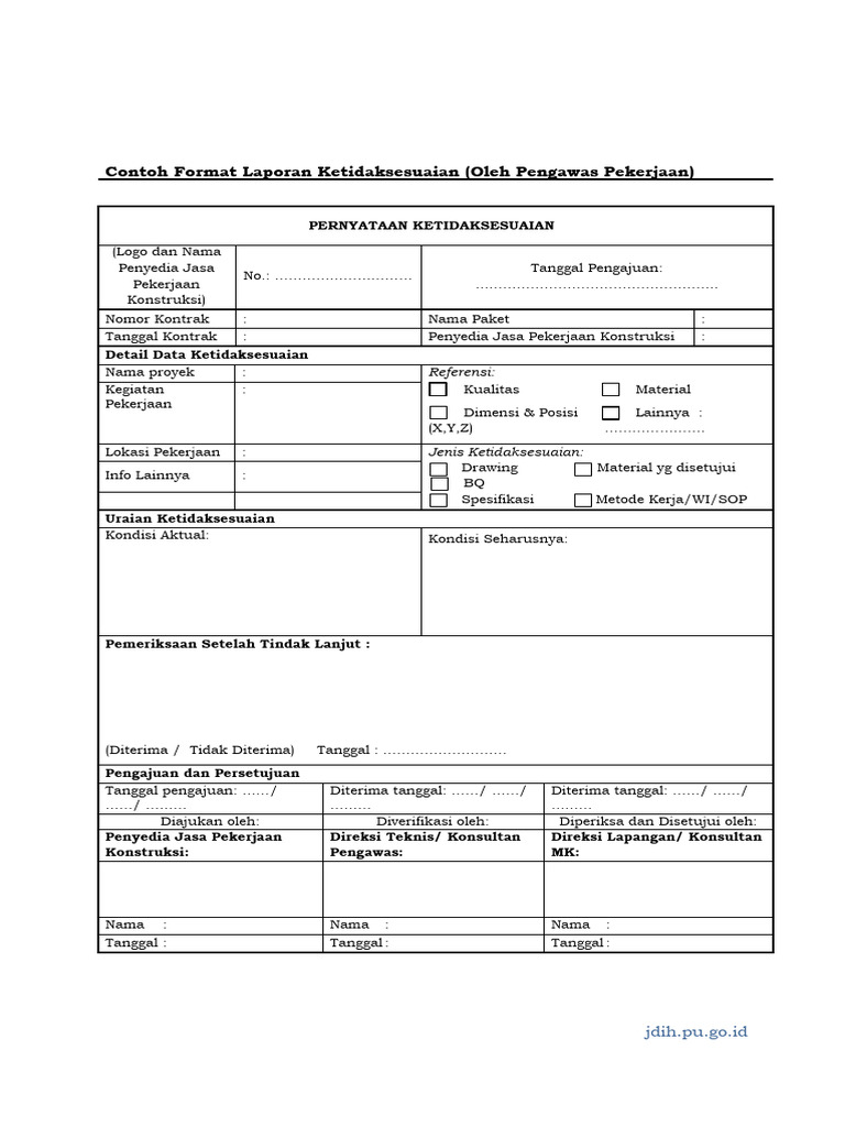 Form ketidaksesuaian oleh PWS | PDF
