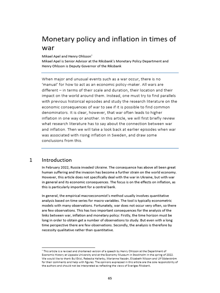 War's Impact on Inflation Dynamics | PDF | Inflation | Swedish Krona