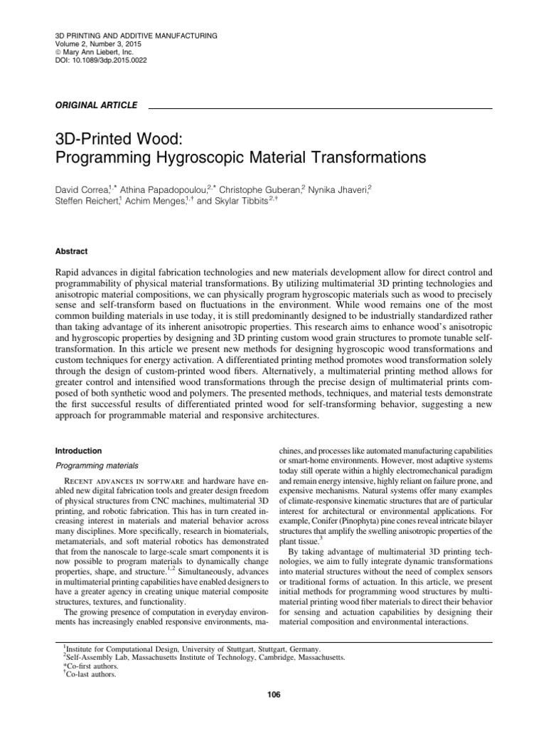 3D-Printed wood - Programming Hygroscopic Material Transformations | PDF | 3 D Printing ...