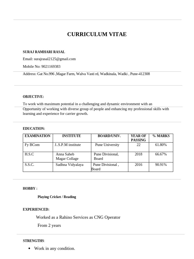 Curriculum Vitae: Suraj Ramhari Rasal | PDF