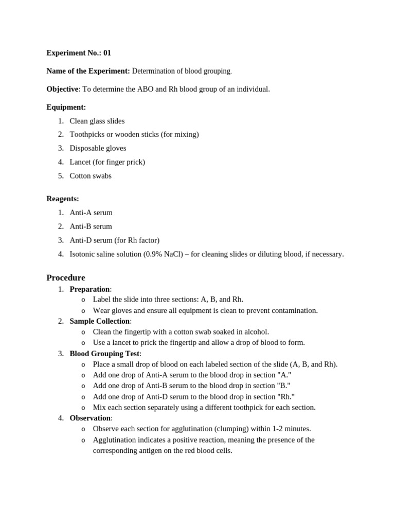 Blood Group Determination Practical Guide | PDF