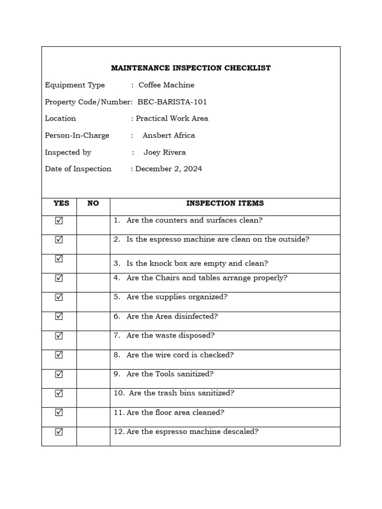 AMA-MAINTENANCE INSPECTION CHECKLIST | PDF
