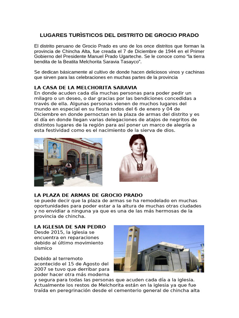 Lugares Turìsticos Del Distrito de Grocio Prado | PDF