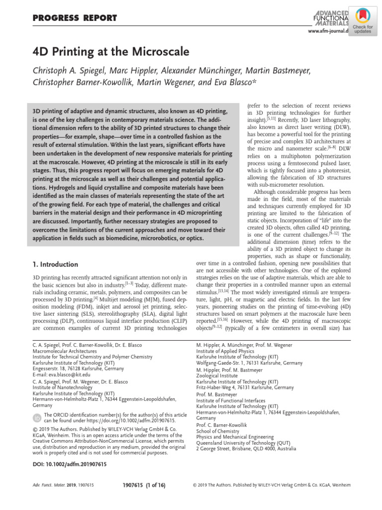 4D Printing Advances at Microscale | PDF | Liquid Crystal ...