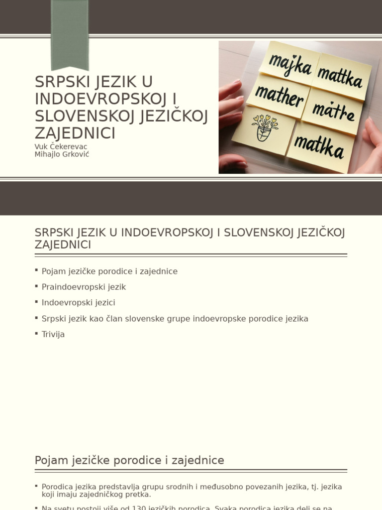 Srpski Jezik U Indoevropskoj I Slovenskoj Jezičkoj Zajednici | PDF