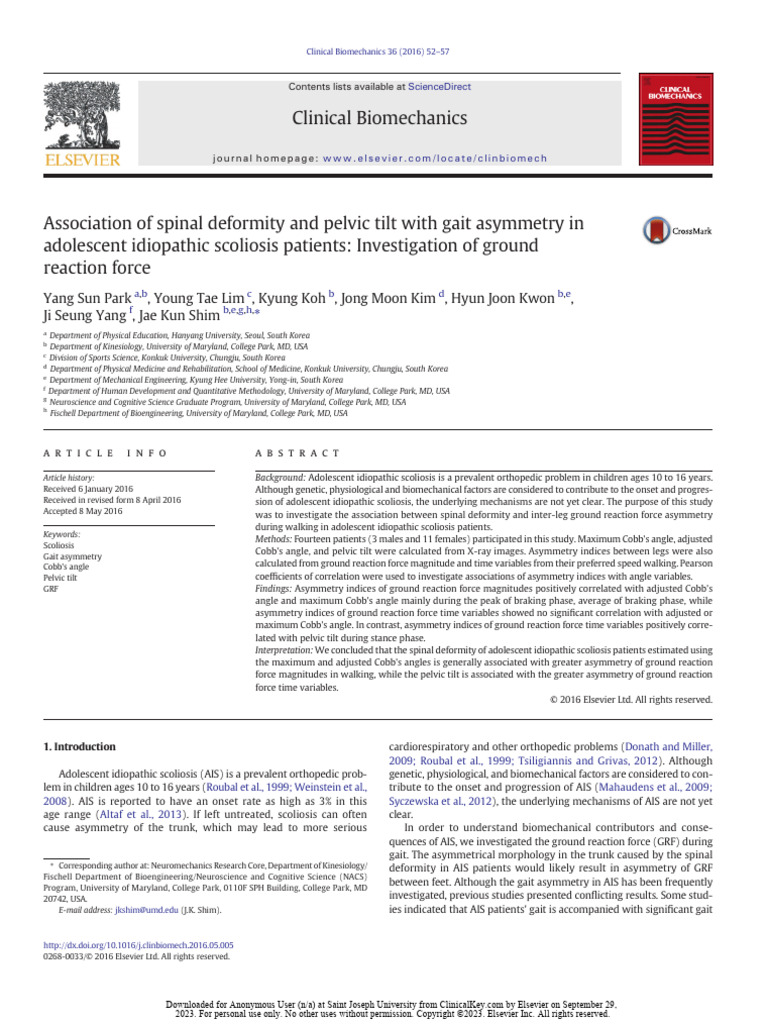 Association of spinal deformity and pelvic tilt with gait asymmetry in ...