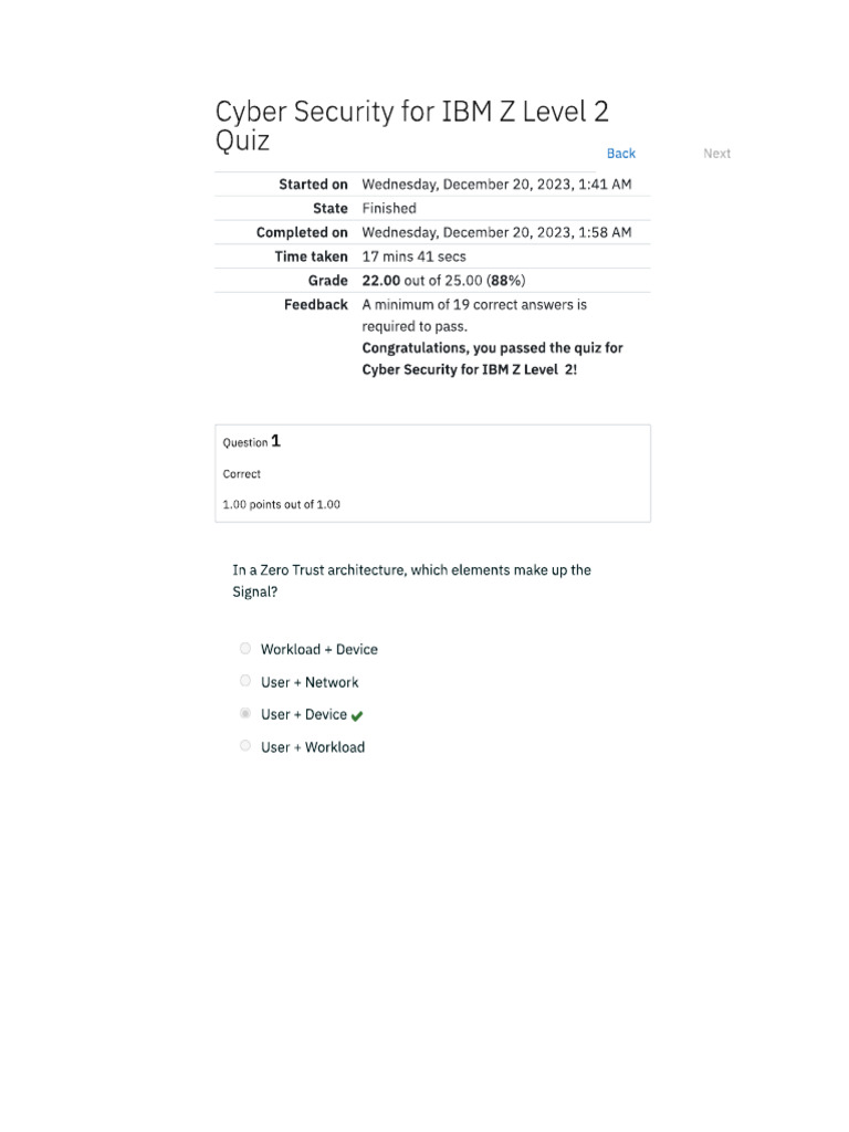 Cyber Security For IBM Z Level 2 Quiz - Passed | PDF