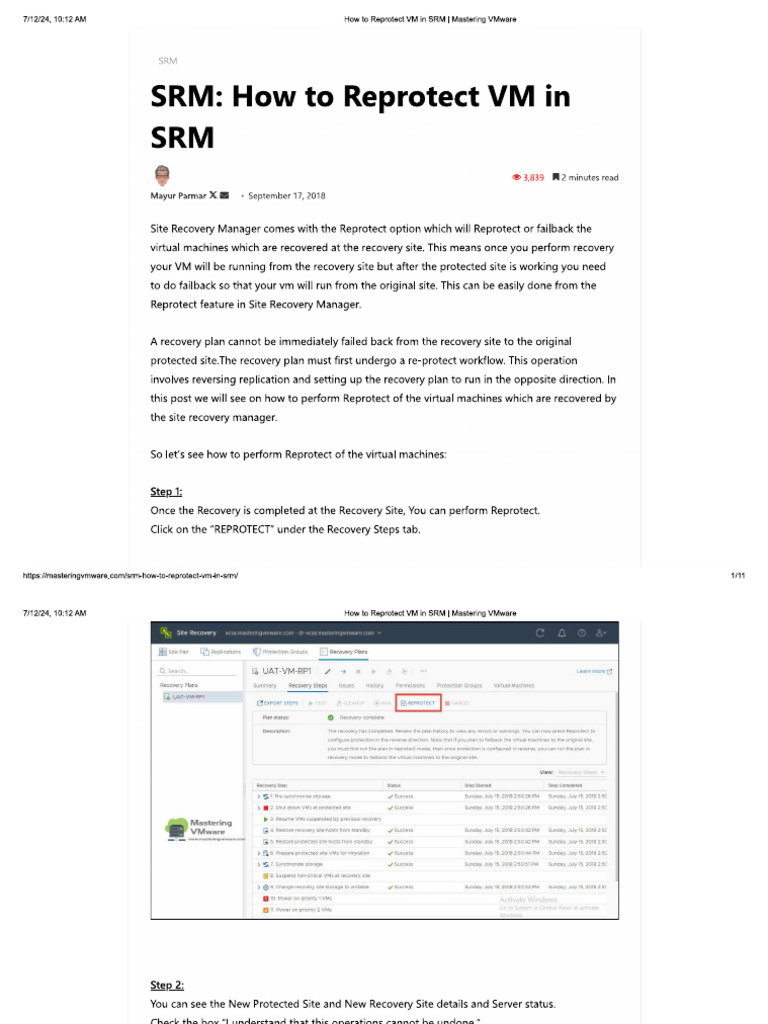 How To Reprotect VM in SRM | PDF