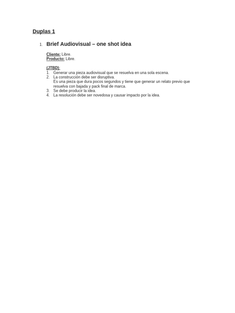 Brief Creativo 6 - Audiovisual One Shot | PDF