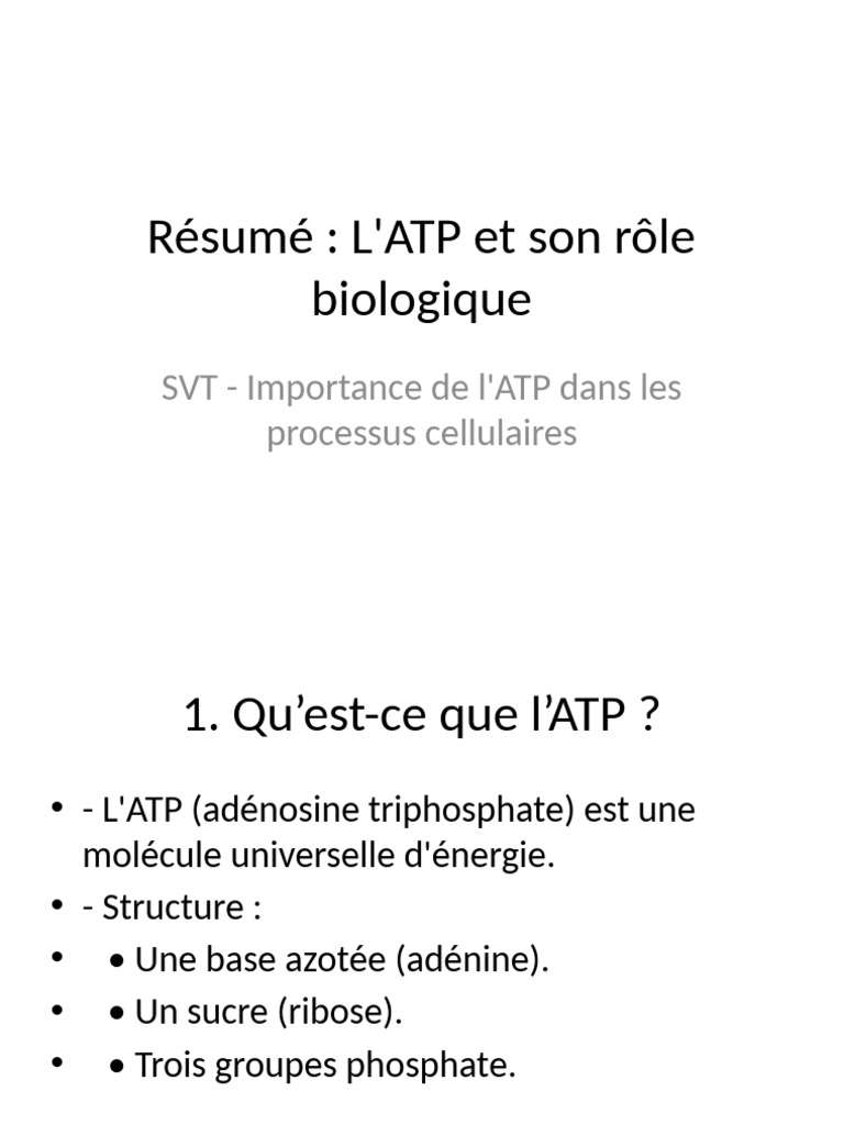 Rôle et Importance de l'ATP Cellulaire | PDF