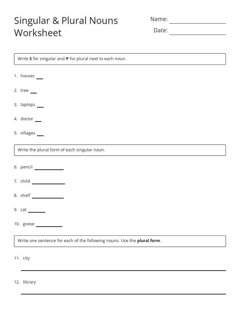 Singular Amp Plural Nouns Worksheet | PDF
