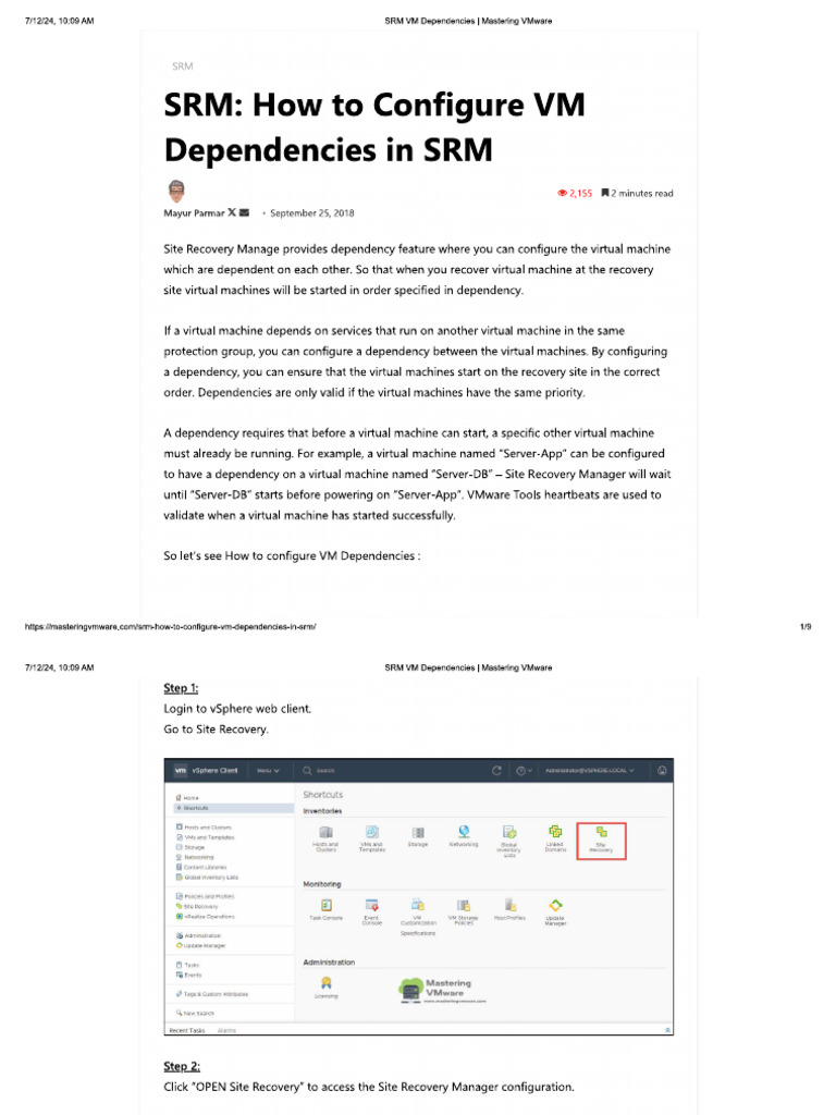 How To Configure The VM Dependencies in SRM | PDF