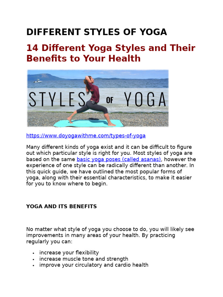 Different Styles of Yoga | PDF | Ashtanga Vinyasa Yoga | Asana