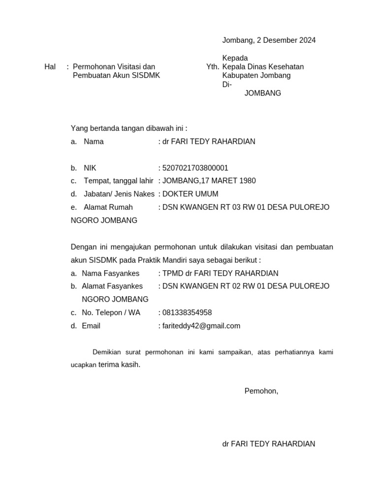 Form Surat Permohonan Visitasi | PDF
