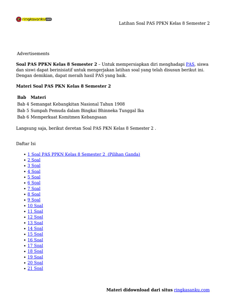 Latihan Soal PAS PPKN Kelas 8 Semester 2 | PDF
