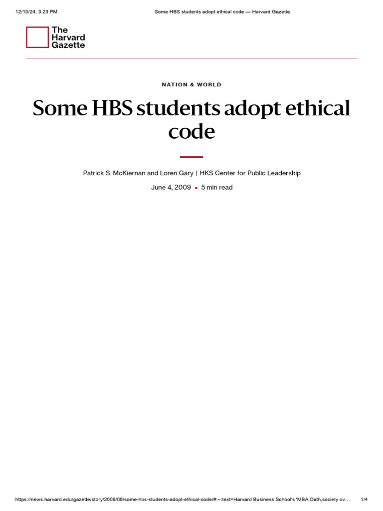 Ethical code_Harvard | PDF | Business