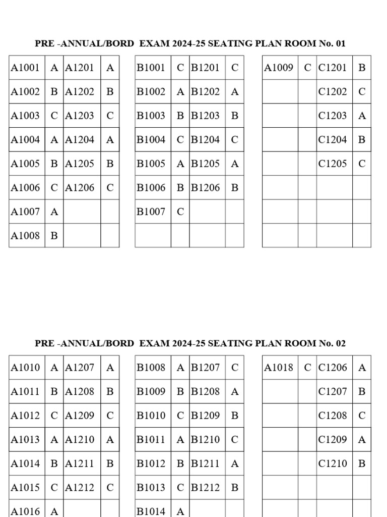 2024-25 Exam Seating Plan Overview | PDF