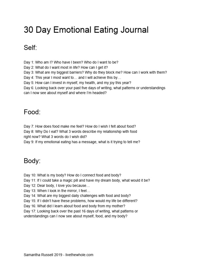 30 Day Emotional Eating Journal | PDF | Emotions | Psychology