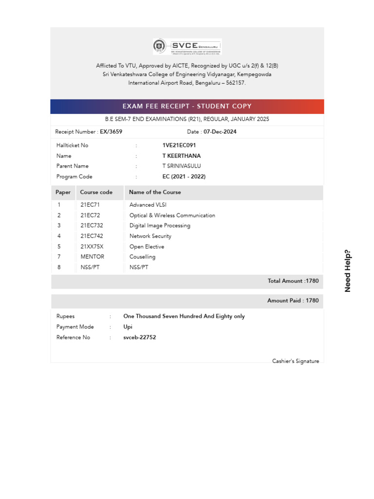 Exam Fee Receipt - Student | PDF