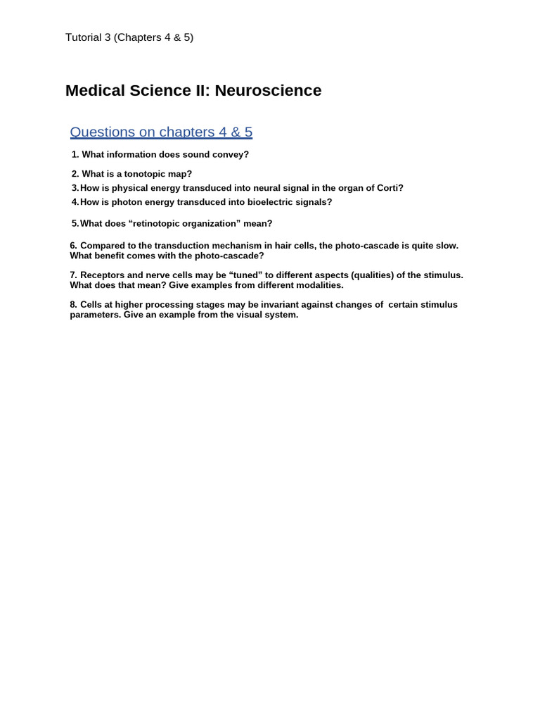 Medical Science II - Tutorial 3 Questions | PDF | Retina | Stimulus ...