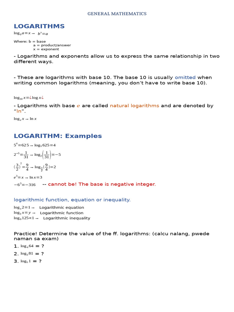 General Mathematics | PDF | Present Value | Logarithm
