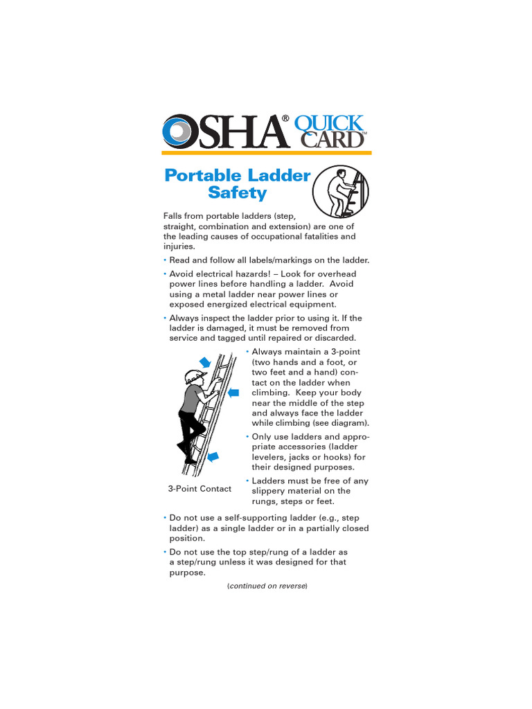 Portable Ladder Safety - Quick Card OSHA | PDF | Ladder | Occupational Safety And Health