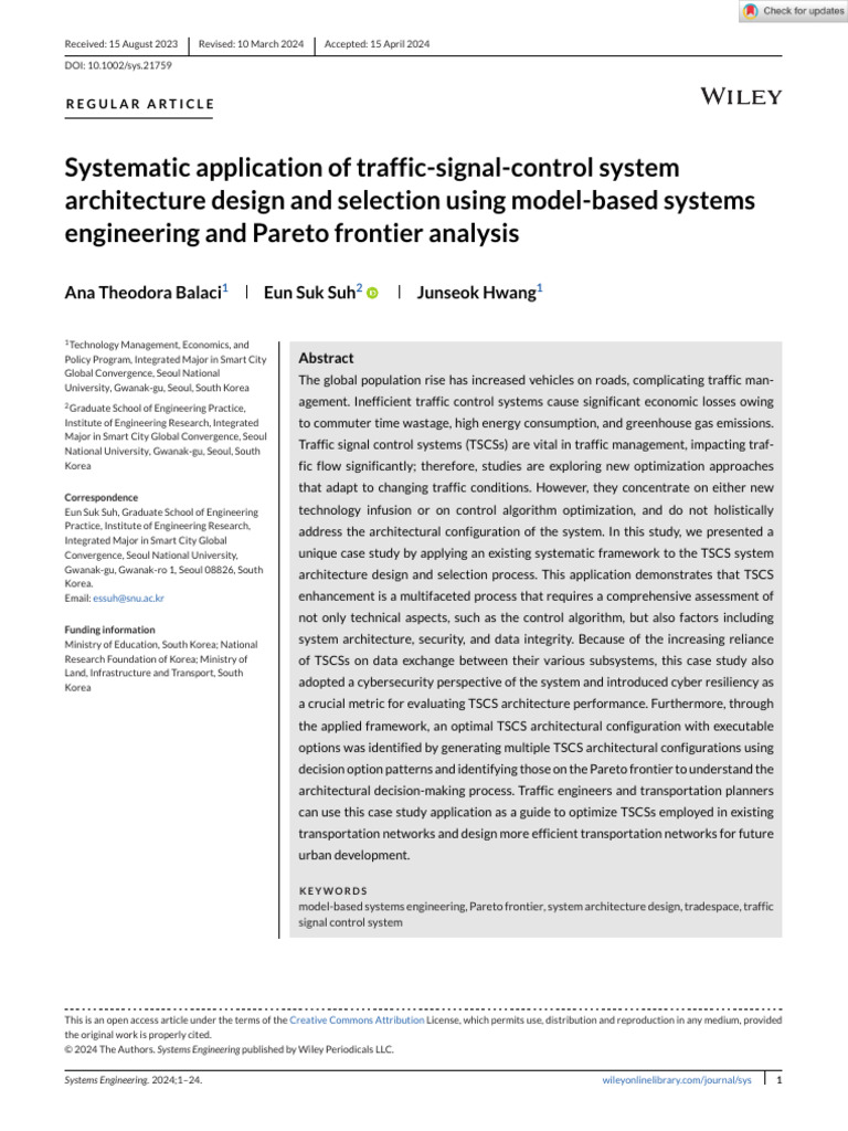 Systems Engineering - 2024 - Balaci - Systematic application of traffic ... Systems Engineering - 2024 - Balaci - Systematic application of traffic ...