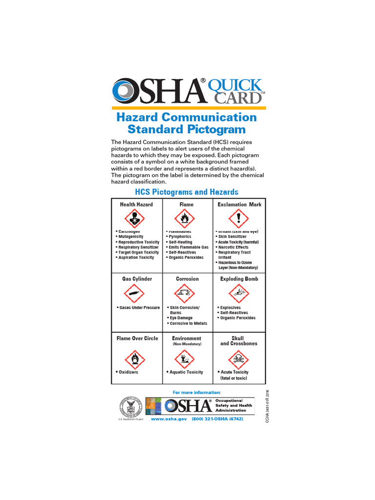 Hazard Communication Standard Pictogram Quick Card OSHA | PDF