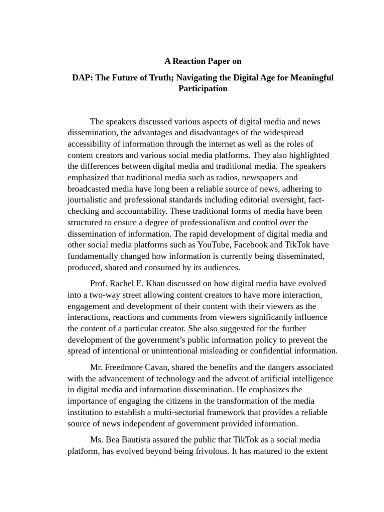 A Reaction Paper | PDF | Human Communication | Mass Media