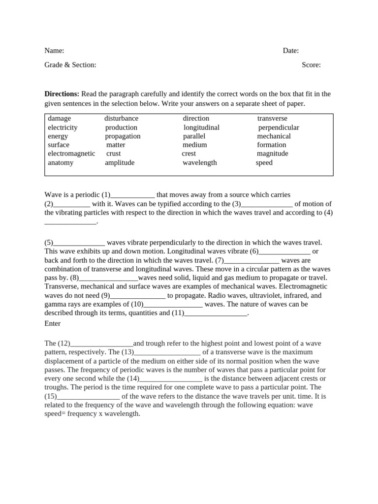 Worksheet 1 Grade 7 | PDF | Waves | Electromagnetic Radiation