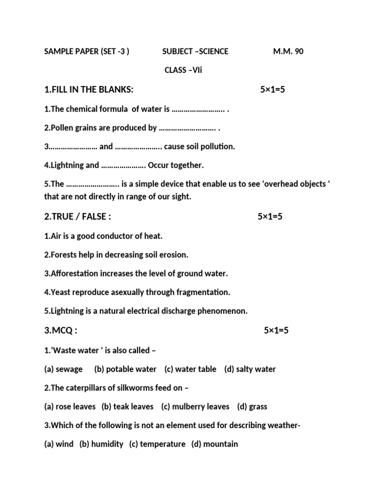 vii science practice paper 3 | PDF | Soil | Water