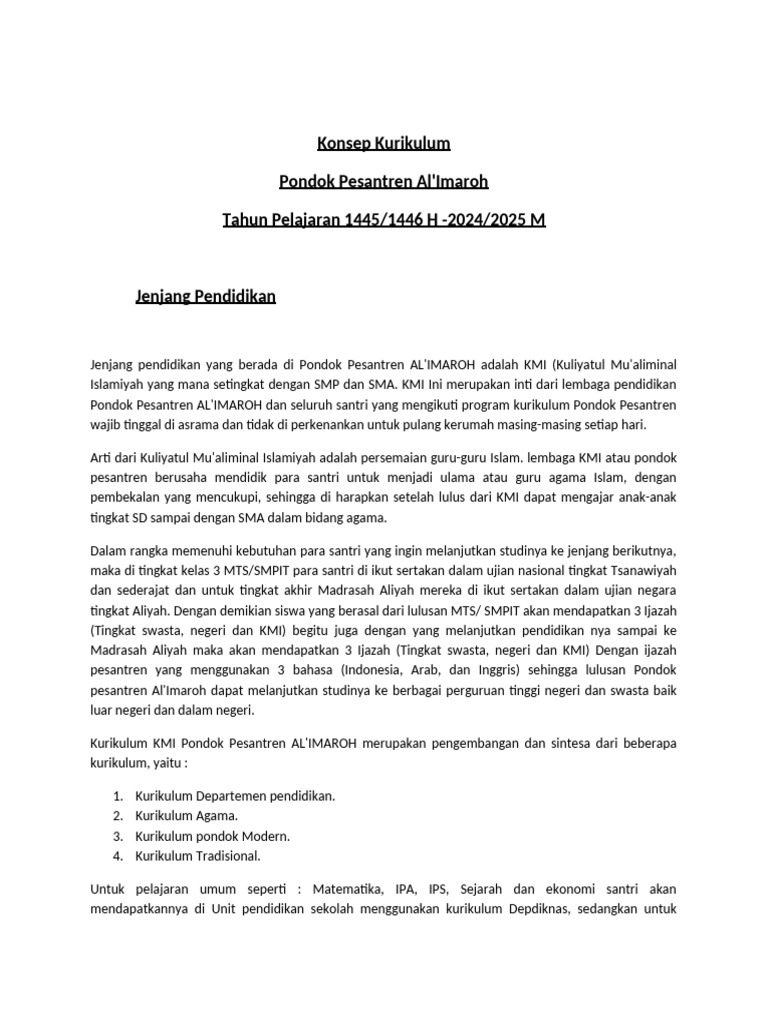 Kurikulum Pondok | PDF