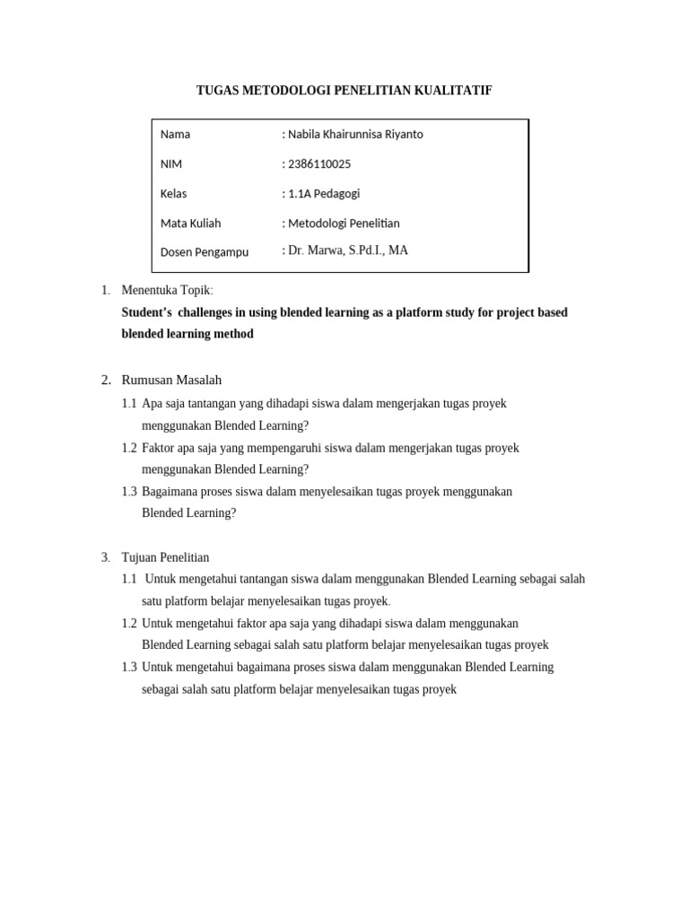 Tugas Metodologi Penelitian Kualitatif | PDF | Learning | Pedagogy
