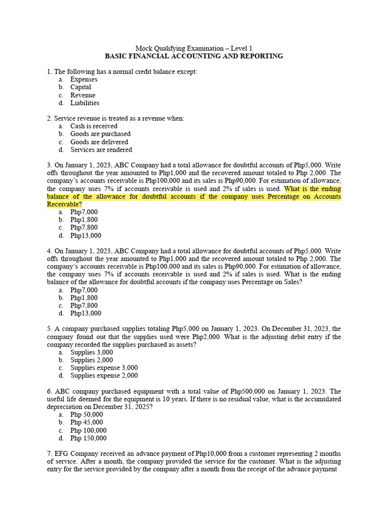 [MOCK] A4 BFAR | PDF | Debits And Credits | Expense