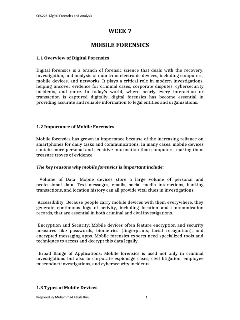 Week 7 - Mobile Forensics | PDF | Android (Operating System) | Ios