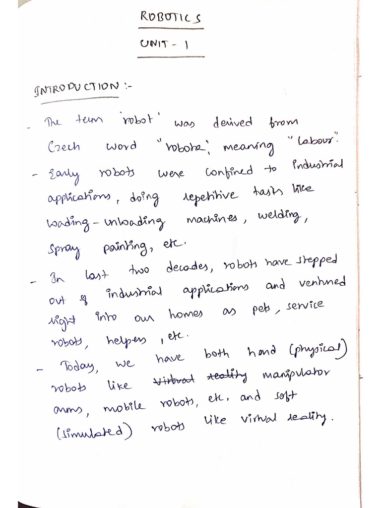 Robotics Unit 1 | PDF