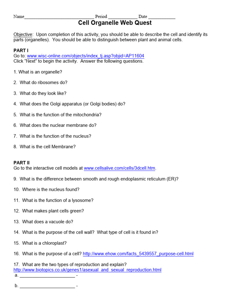 John Meyers Cell Organelle Webquest Student - Page | PDF | Cell ...