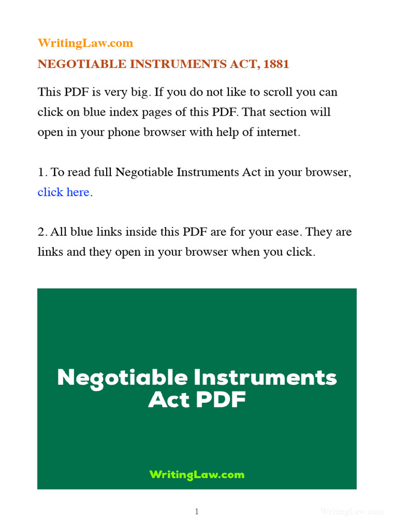 Negotiable Instruments Act, 1881 | PDF | Negotiable Instrument | Cheque