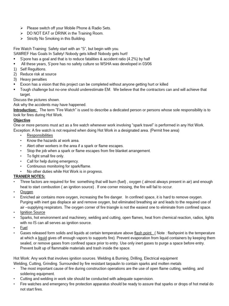 Fire Watch SHE Training | PDF | Fires | Combustion