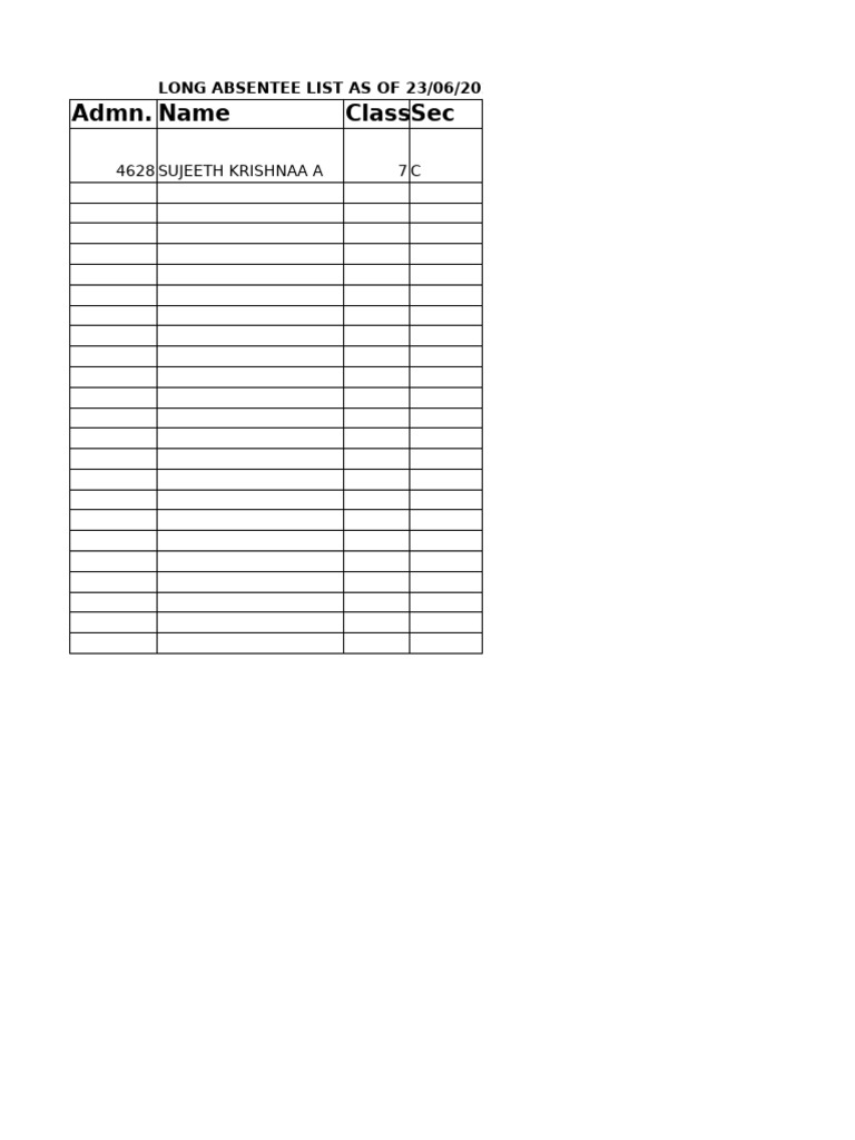 Long Absentees - 7C | PDF