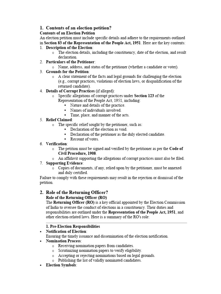 Key Elements of Election Petitions | PDF | Elections | Voting